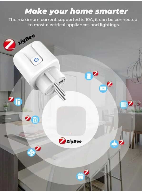 Plug Tuya Zigbee EU 16A/20A Smart Socket With Power Monitor Timing Voice Control Works Whit ...