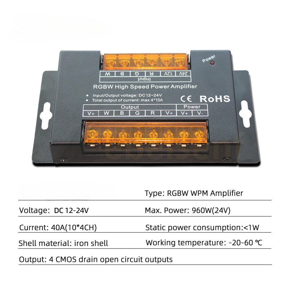 New RGBW High Speed Power Amplifier DC12V 24V 40A 4 Channel Constant ...
