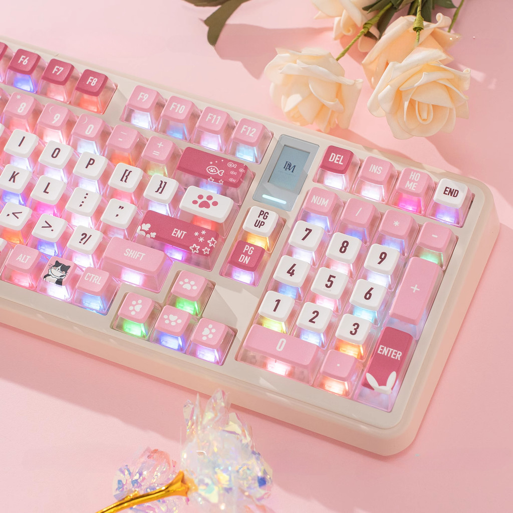 【Local Delivery】Pink Translucent Meow Keycap MDA Profile PBT Material ...