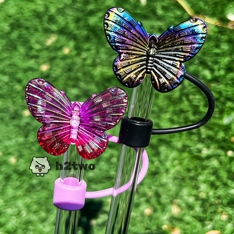 【Hot Sale】10mm Straw Cover Butterfly Straw Topper Resuable Silicone ...