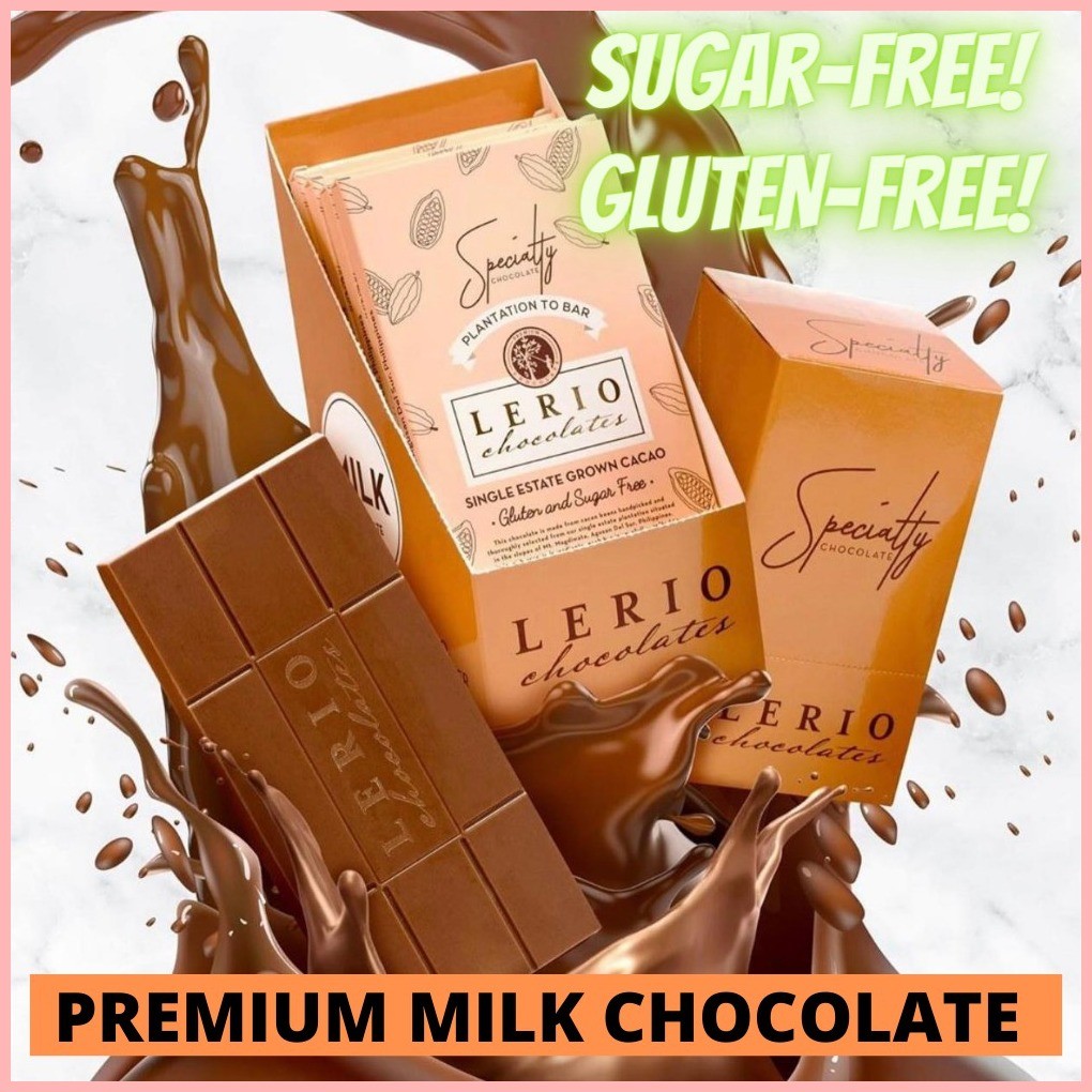 Premium MILK Chocolate Bar Gluten-Free, SUGAR-FREE, Creamy Lerio Milk ...