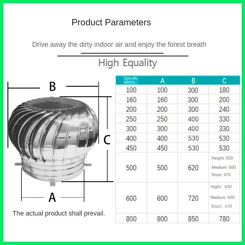 ☪ Stainless Steel Roof Ventilator 400-600mm Wind Turbine Ventilation ...