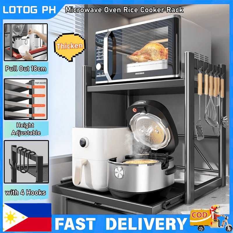 4A8 2 Layer Microwave Oven Shelf Rice Cooker Rack With Hook Pull Out ...