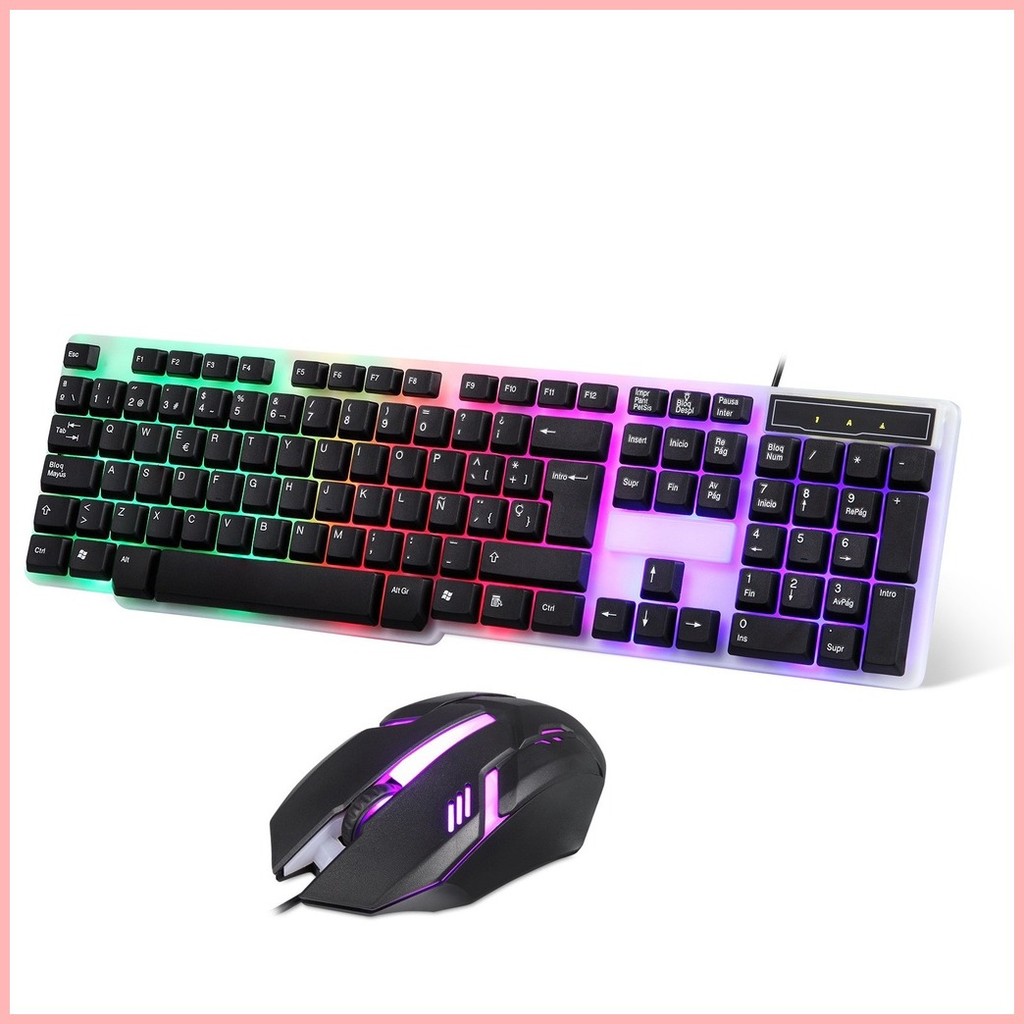 Luminous keyboard and mouse set Gaming Keyboard USB Wired Rainbow RGB ...