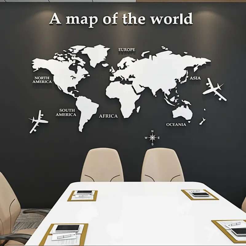 Acrylic 3D World Map Mirror Stickers Decor European Type Office ...