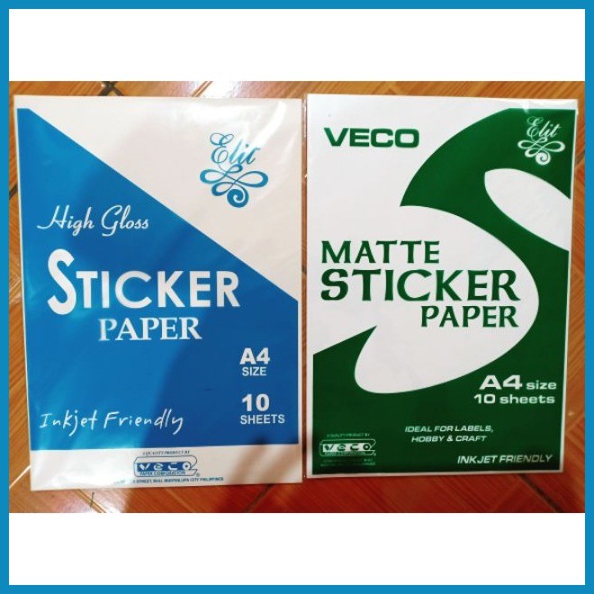 Veco Sticker Paper by 10 sheets A4 size ( matte / glossy ) | Shopee ...