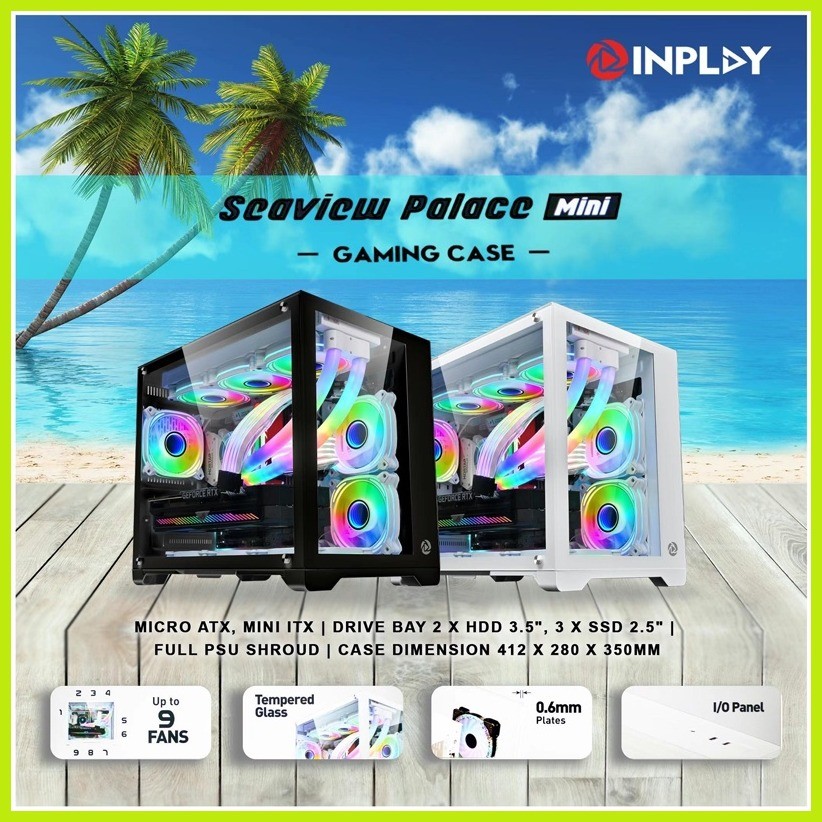 INPLAY Seaview Palace Mini/Plus Gaming Case Tempered Glass Black/ White ...