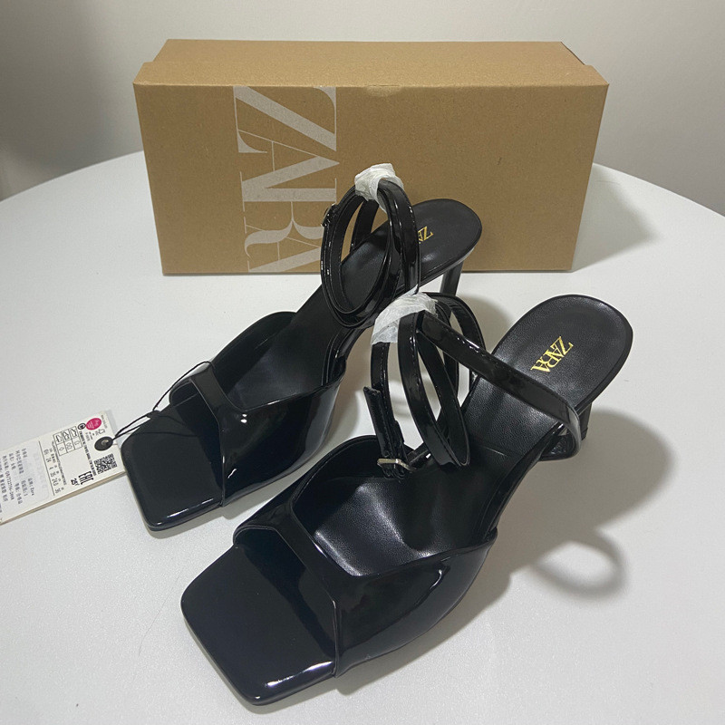 ZA new 2024 summer square toe shallow mouth straight strap high heels ...