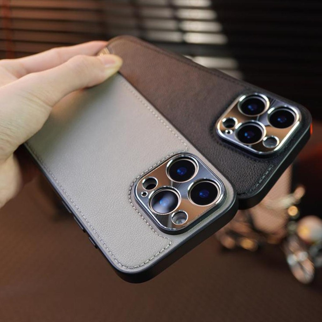 New Desert Color Stitched Design Leather Texture Frosted Anti-fall Case ...