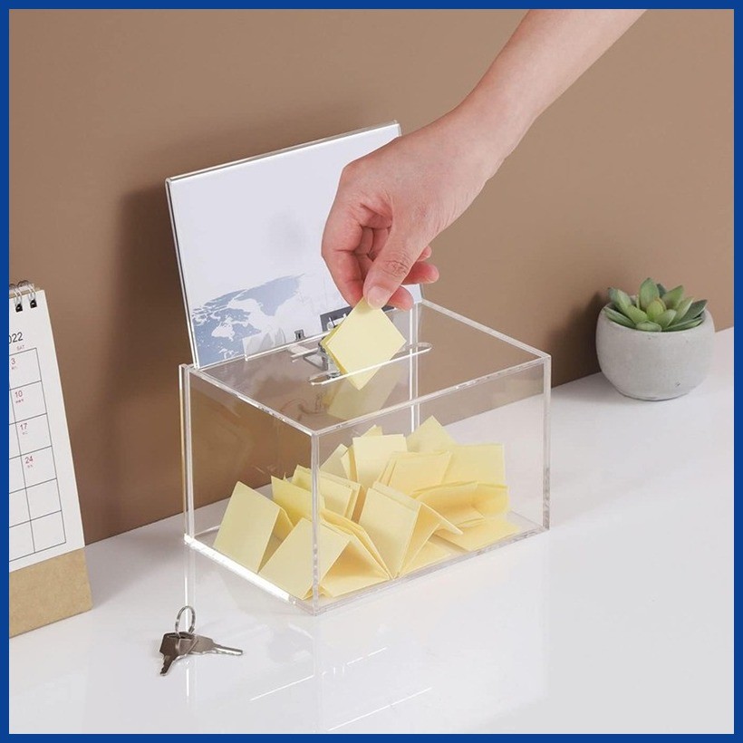 Transparent Donation Box with Lock Money Collection Box Ballot Box ...