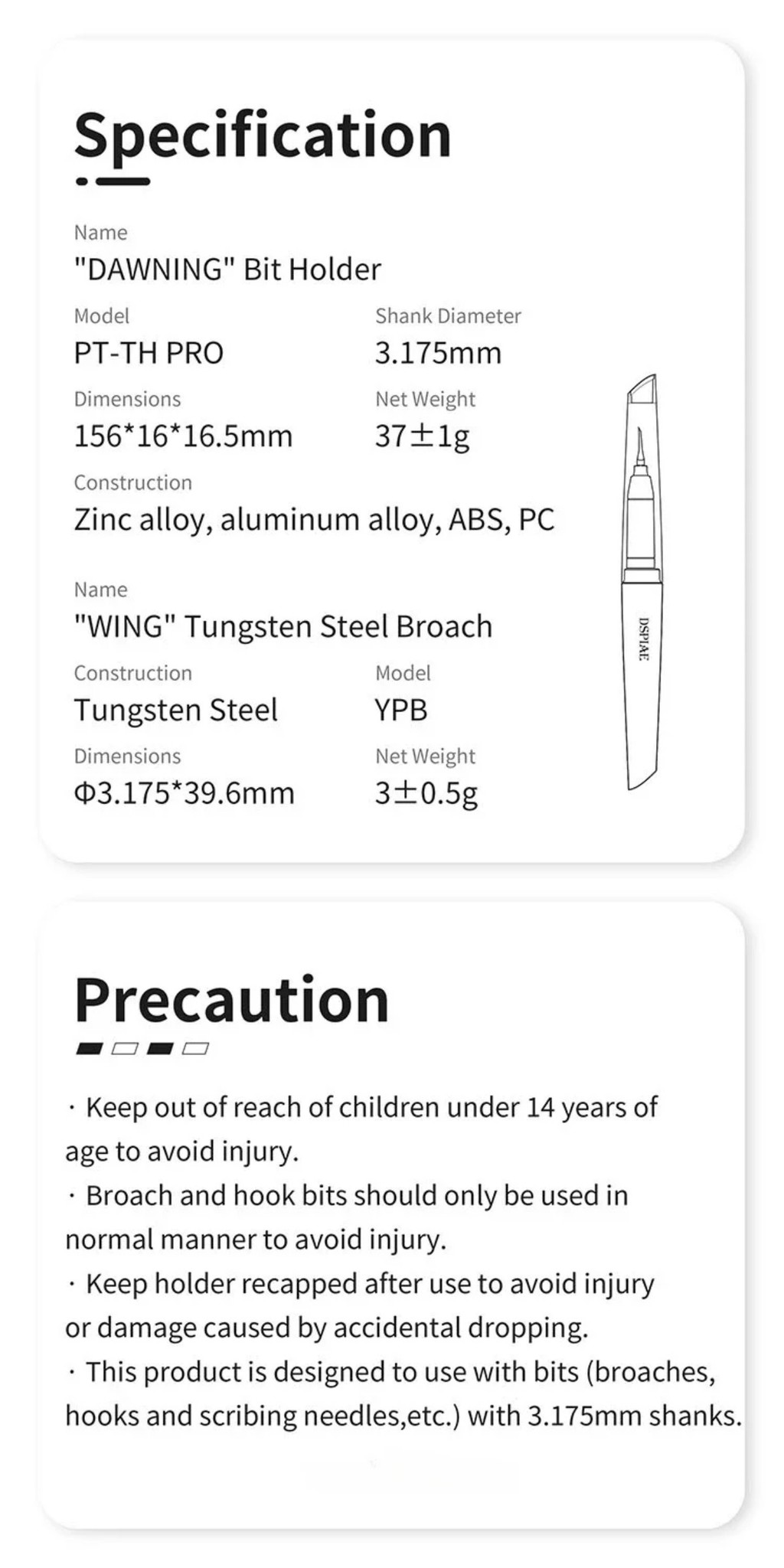 DSPIAE PT-TH PRO "WING" Tungsten Steel YPB-08 Push Broach Push Knife ...