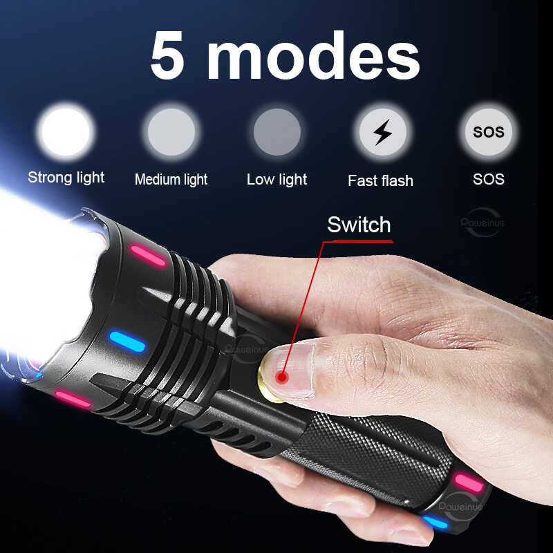 Rechargeable 1000000LM Ultra Powerful Flashlight 800W High Power LED ...