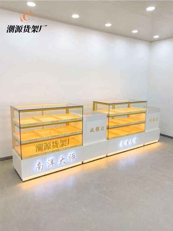 Wooden display Chinese peach pastry cake shelf, bread counter, glass ...