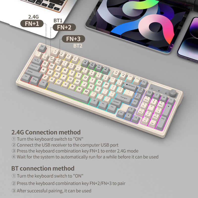 K98 Bluetooth nical Tactile Wireless Keyboard With Backlight For ...