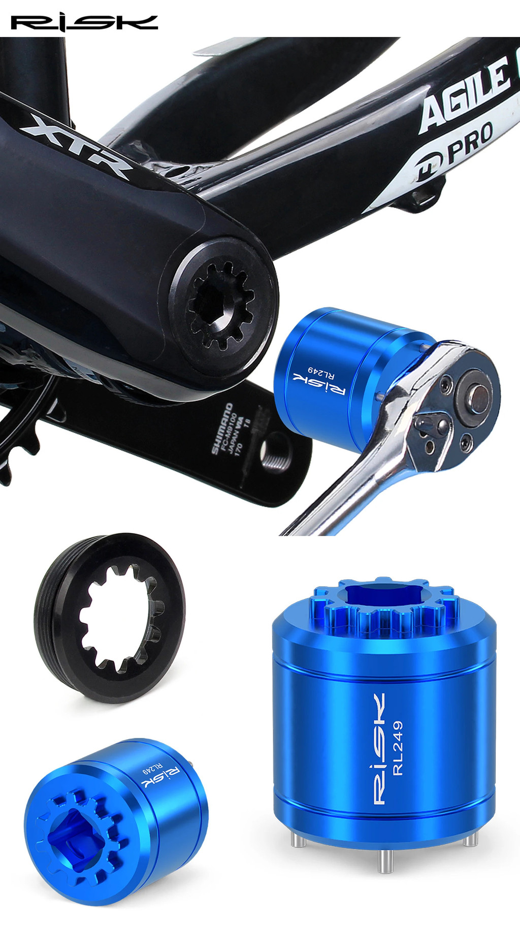 RISK Bike 2-in-1 Crank Cover Removal Tool Bicycle Crankset Cap Remover ...