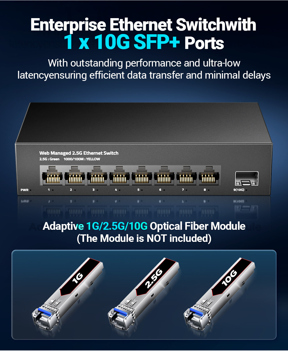 AMPCOM 2.5GbE Managed Switch 8 Port 2.5GBASE-T Network Switcher 10G ...
