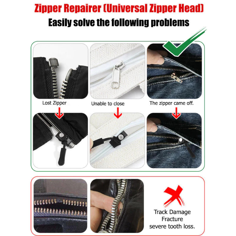 3 Sizes Free Sewing Zipper Repair Kit - Universal Instant Zipper Head ...