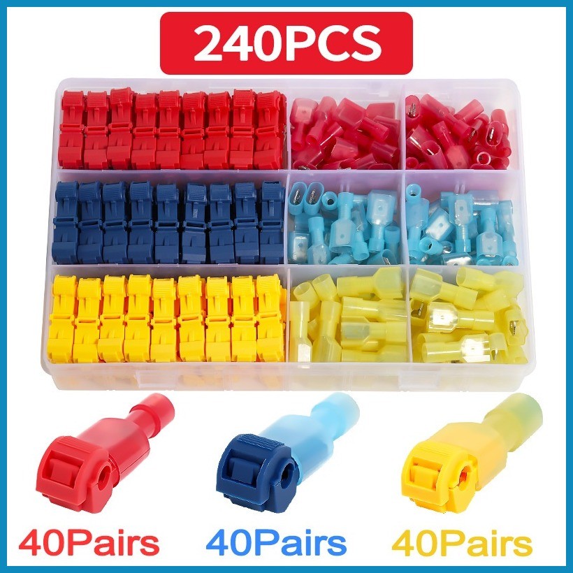 240PCS Fast Electrical Wire Connector Snap Splice Lock Wire Terminal ...
