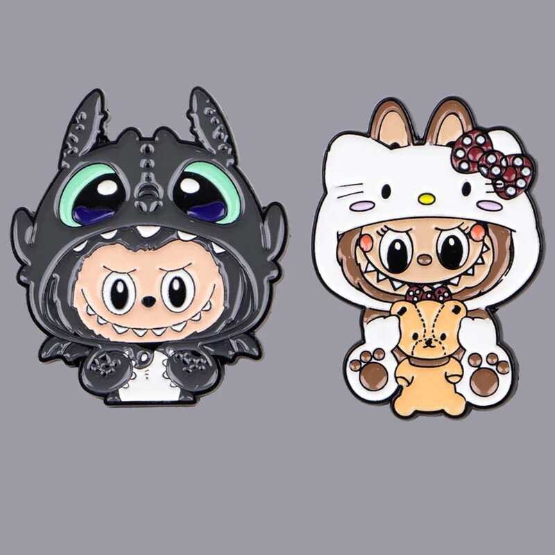 Kawaii Labubu Black Dragon Doll Enamel Pin Cartoon Monster Brooches On ...