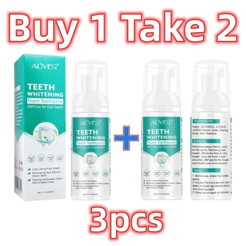 BUY 1 TAKE 3 Teeth Whitening Mousse Toothpaste Remove Plaque Oral ...