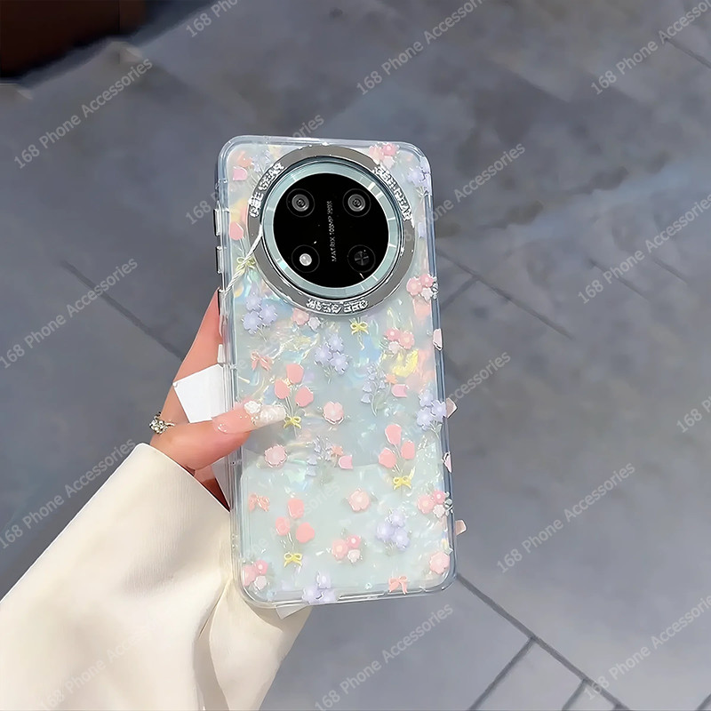 Honor X9C X9B 5G Case Cut Tulips Pink Flowers Shinny Shell Pattern ...