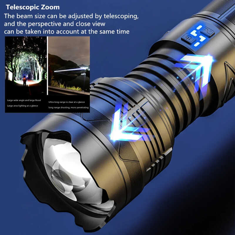 LED Powerful Flashlight Er Bright Spotlight Power Display Long Range ...