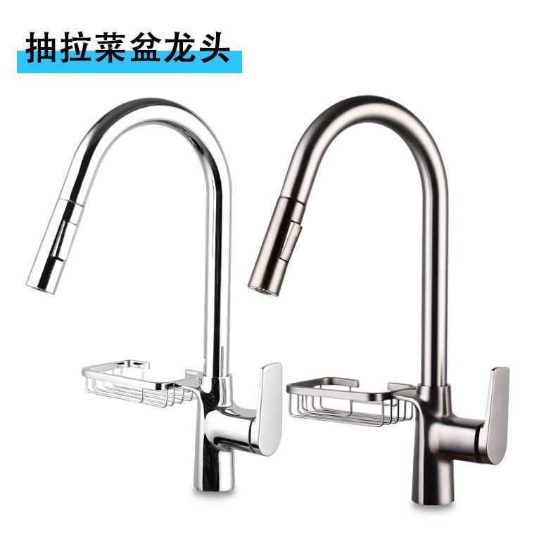 Brass pull-out kitchen sink faucet sink, household retractable rotating ...