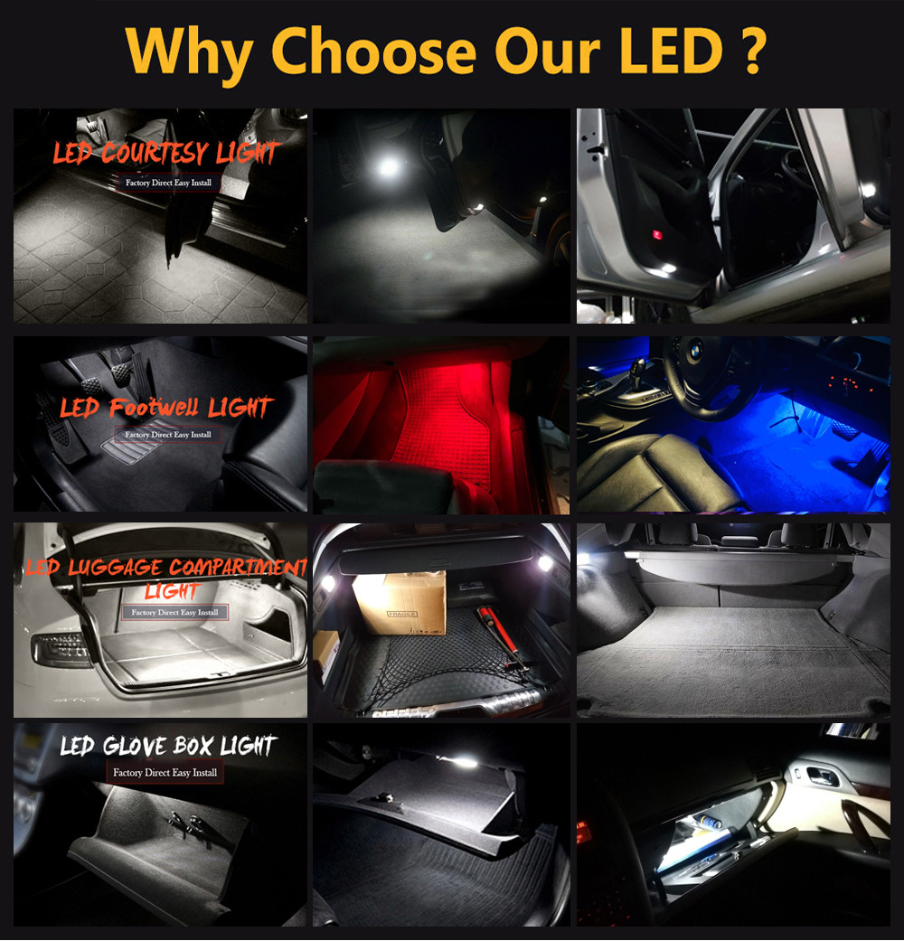 2Pc LED Under Door Interior Courtesy Footwell Light Luggage Trunk Glove ...