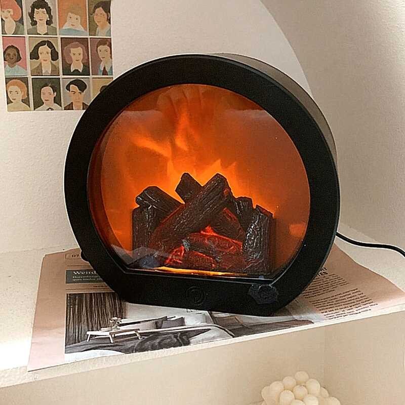 Retro Realistic LED Light Fake Fireplace Lantern Night Simulation Fire ...