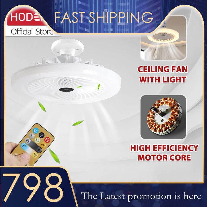 HODEKT Ceig Fan LED Light Have Remote Control Energy-Saving E27 Bulb ...