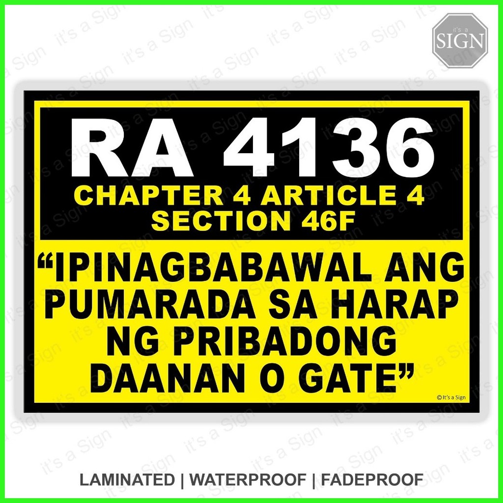 RA 4136 Bawal Pumarada No Parking Sign - Laminated Signage - A4/A3 Size | Shopee Philippines