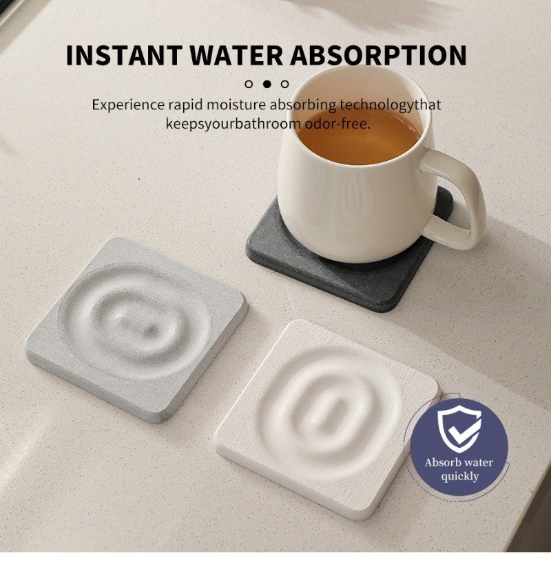 Cup Coaster,Square Absorbent Quick-dry Cup Mug Coaster, Round Diatom ...