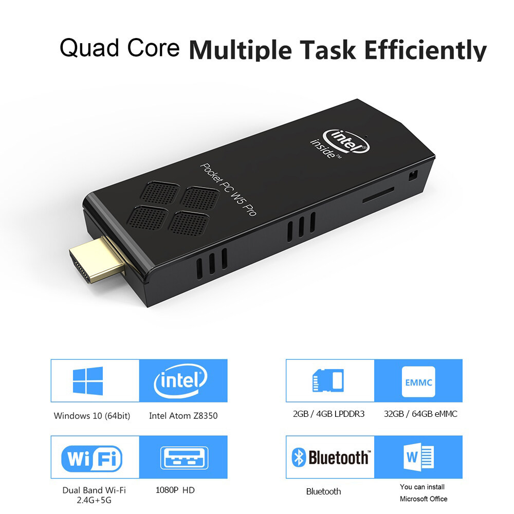 T5 Intel Atom Z8350 licensed windows10 Mini PC desktop computer stick ...