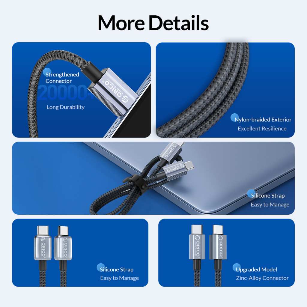 ORICO Fast Charging Cable PD100W 20V 5A Nylon Bradied USB C To USB C E-marker for Samsung Mac ...