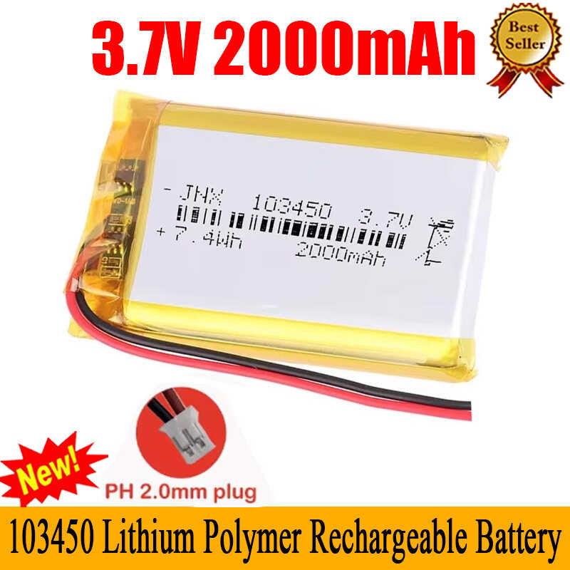 103450 3.7V 2000Mah Polymer Lithium Rechargeable Battery Jst 2.0Mm 2Pin ...