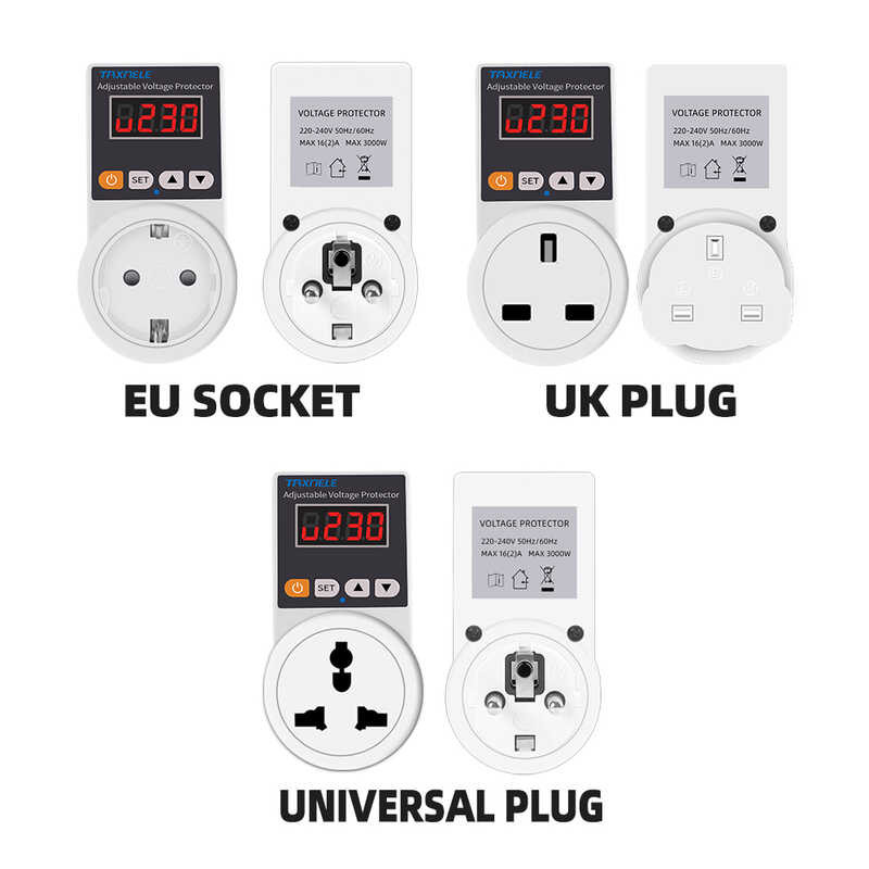 AC Automatic 220V Adjustable 16A Power Surge Protor EU Plug Socket ...