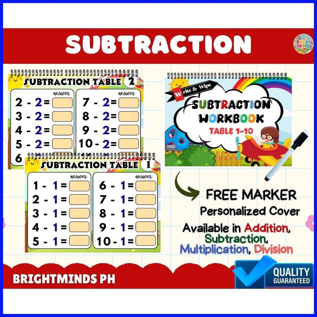 Addition, Subtraction, Multiplication Table 1 to 10 | Write and Wipe ...