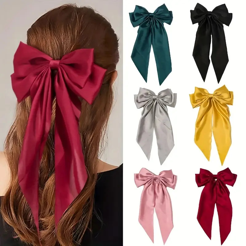 Elegant Long & Big Fashion Bowknot Hair Clip: Stunning Large Ribbon ...