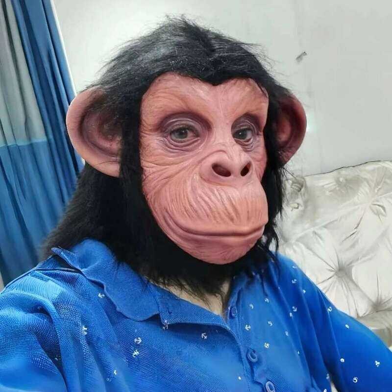 々 Full Face Black Hair Rubber Gorilla Mask - Latex Ape Headgear For ...