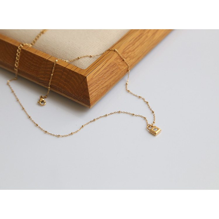 New Inlaid Diamond Small Lock Necklace• Waterproof Non-Tarnish • 18K ...