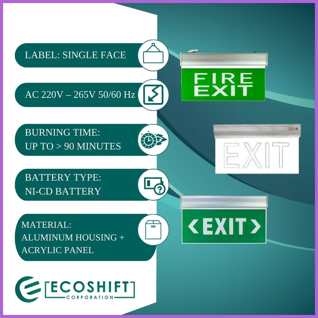 Ecoshift LED Exit Light Acrylic Type Single Face | Shopee Philippines