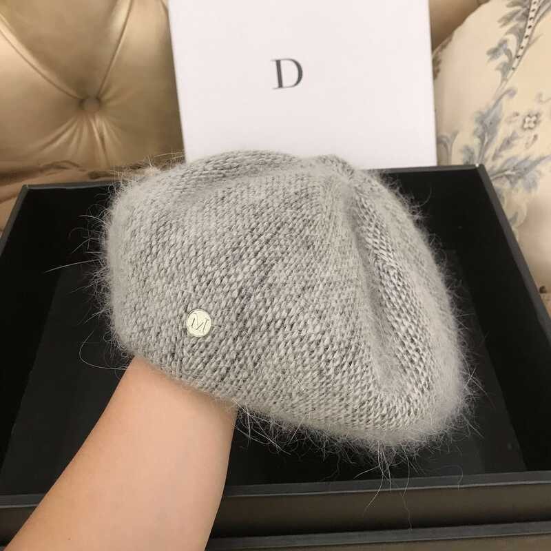 Rabbit Angora Fur Winter Women Knitted Beret Fashion Letter M Wool ...