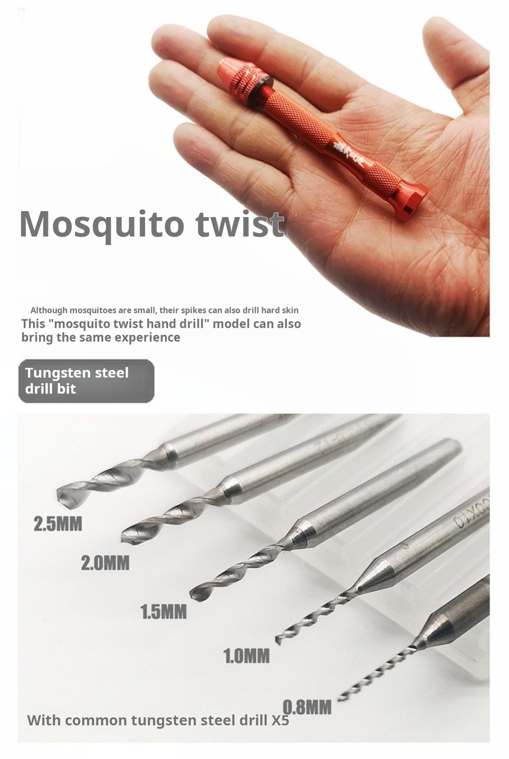 MS060 Tungsten Steel Hand Drill Set Lightweight Hand Twist Drill with 5pcs Drill Bits Match ...