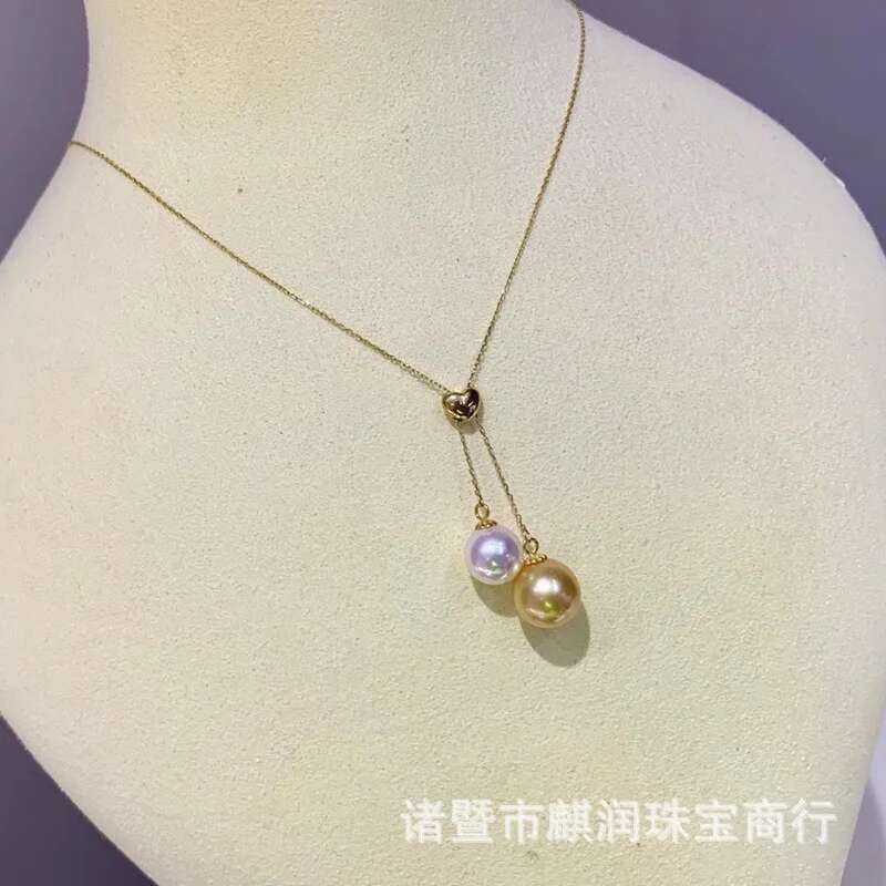 Thick Gold Heart Shaped Double Beads Extension Chain-9Mm Sea Pearls ...