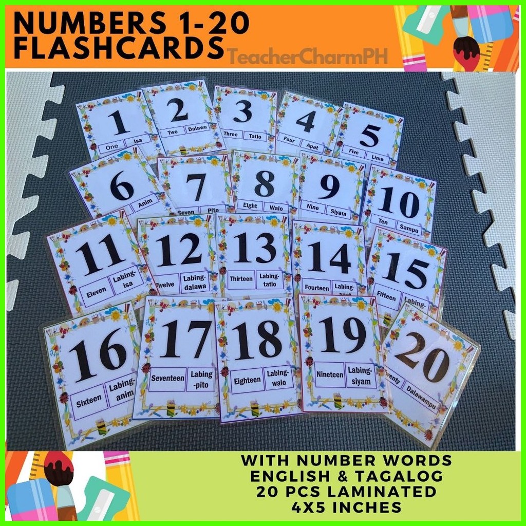 Numbers 1 to 20 Flashcards with Number Words English Tagalog | Shopee ...