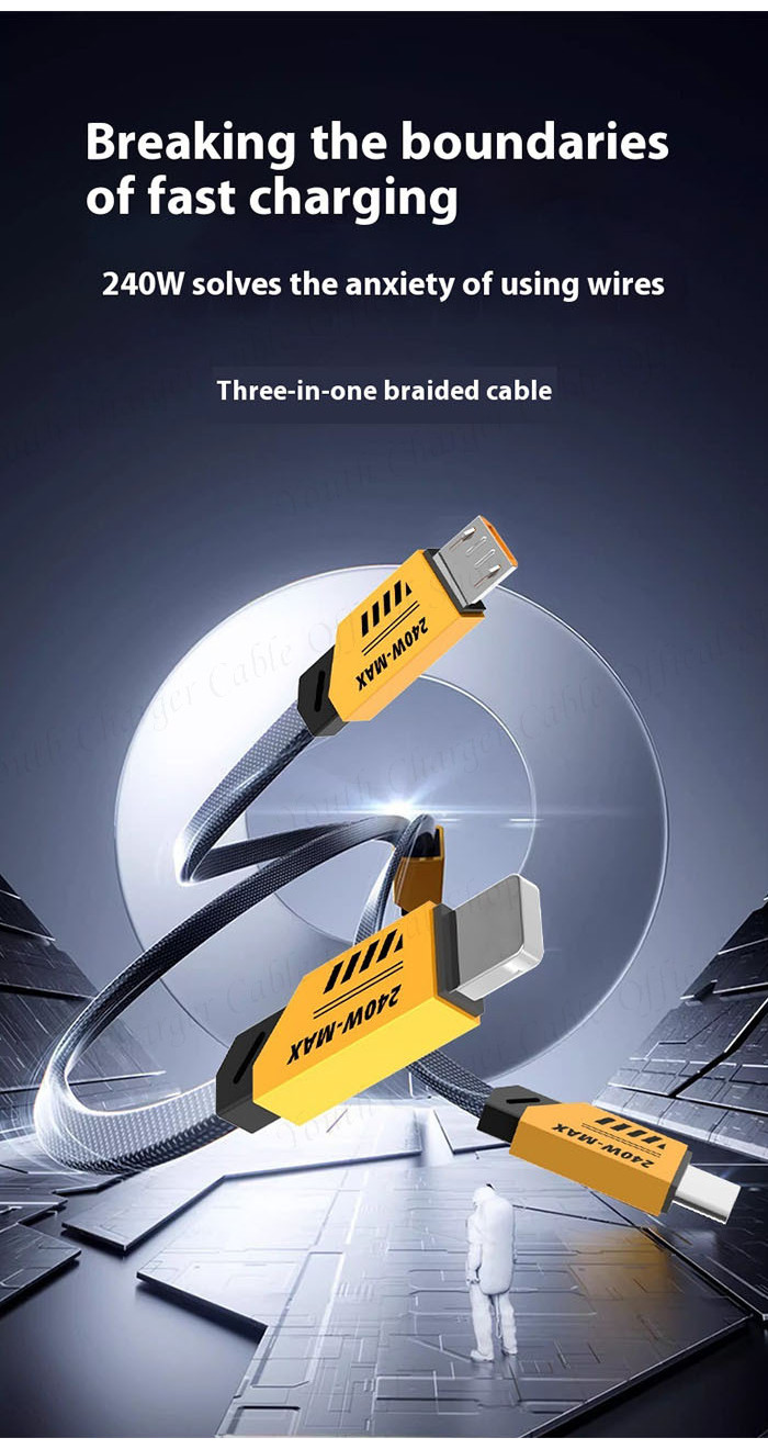 USB Cable Phone Type c Charger Cable 3 IN 1 240W Ultra Fast Charging ...