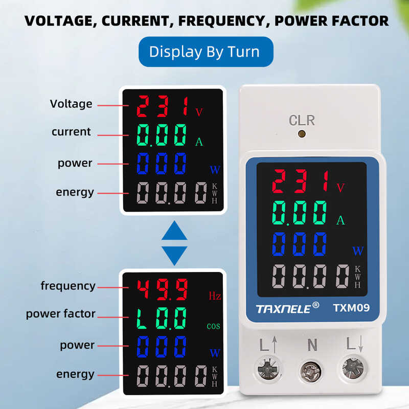 AC 6In1 Monitor 110V 220V 100A Voltage Current Power Factor KWH ...