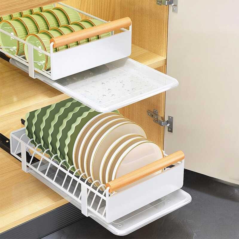 0A Bowl 3 Dish Storage Rack Large With Adhesive Rail Pull Out Sliding ...