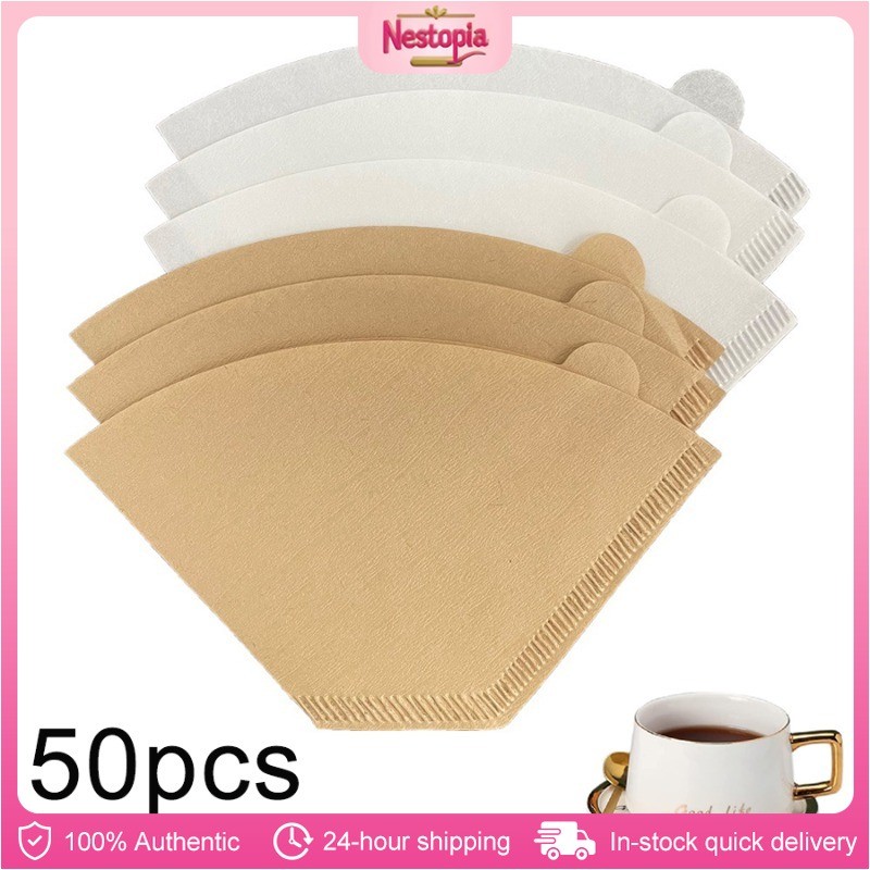 50pcs Cone Coffee Filter 1-4 cup Natural Paper Disposable for Pour Over ...
