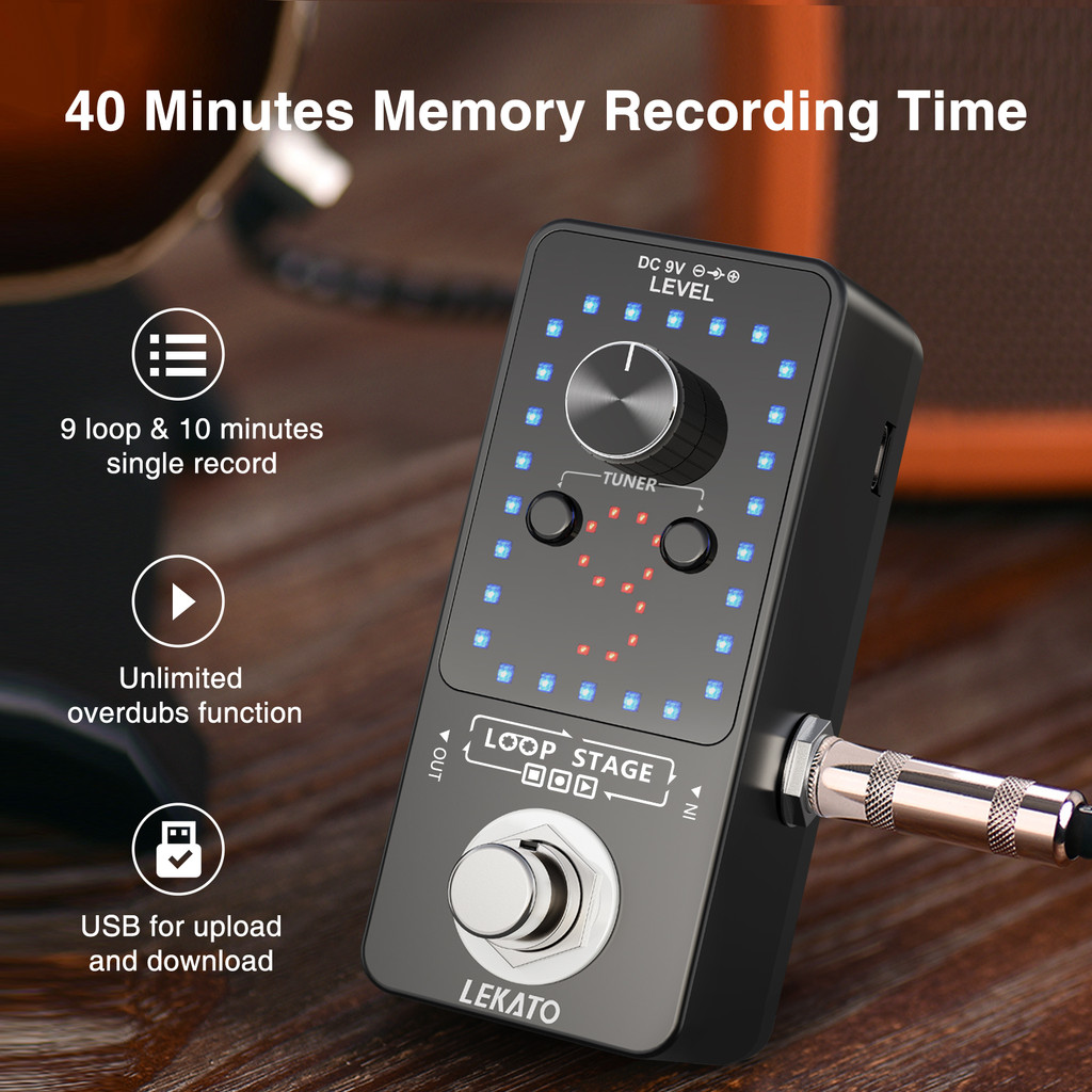 LEKATO Looper Guitar Pedal Tuner Pedal 9 Loops 40 Minute Multi-Effect ...